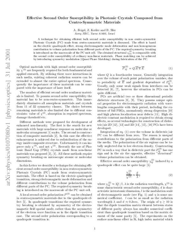 (PDF) Effective second-order susceptibility in photonic crystals mode of centrosymmetric materials