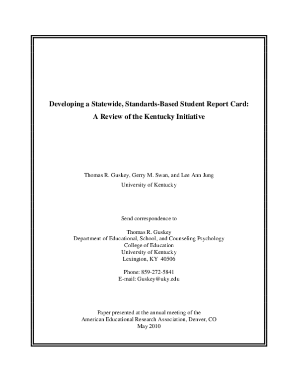(PDF) Developing a Statewide, Standards-Based Student Report Card: A ...