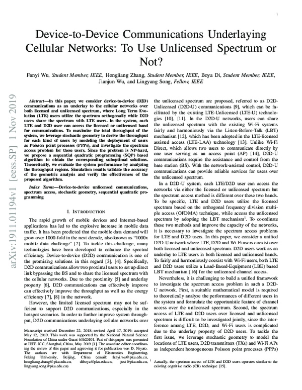 Pdf Device To Device Communications Underlaying A Cellular Network