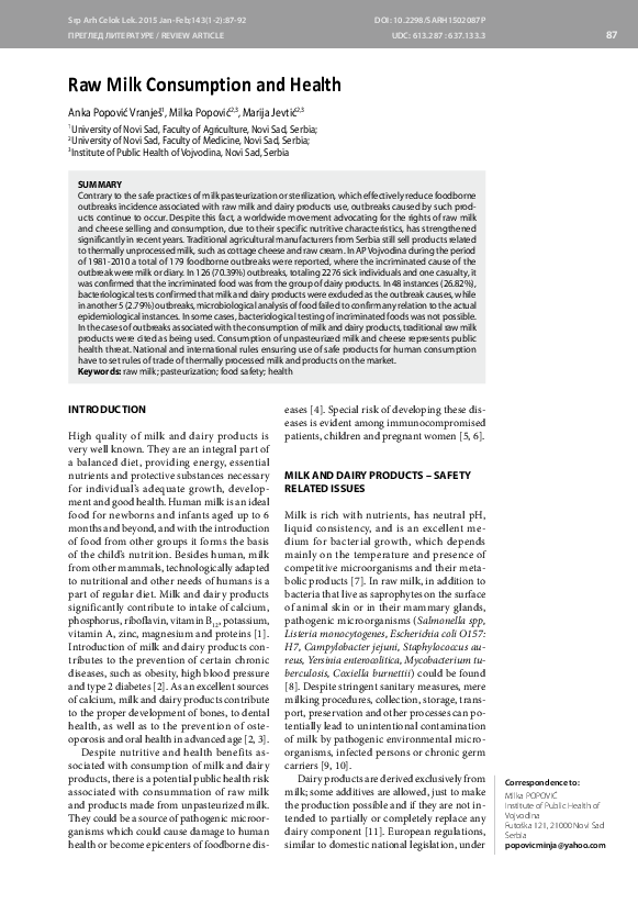 (PDF) Raw milk consumption and health
