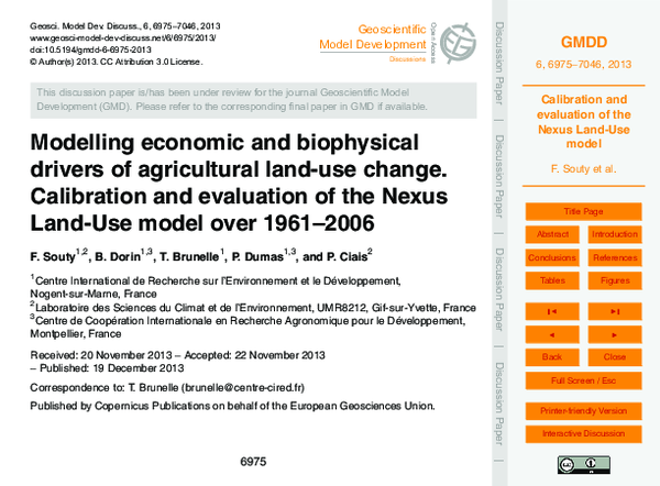 (PDF) Modelling economic and biophysical drivers of agricultural land ...