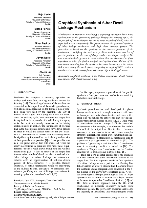 (PDF) Graphical synthesis of 6-bar dwell linkage mechanism