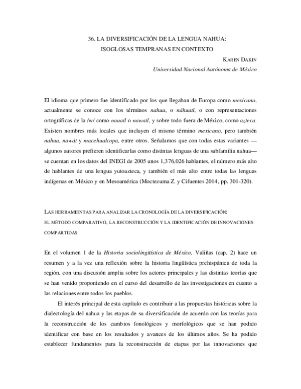 (PDF) LA DIVERSIFICACIÓN DE LA LENGUA NAHUA: ISOGLOSAS TEMPRANAS EN ...