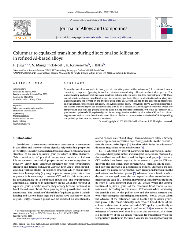 (PDF) Columnar to equiaxed transition during directional solidification in refined Al-based alloys