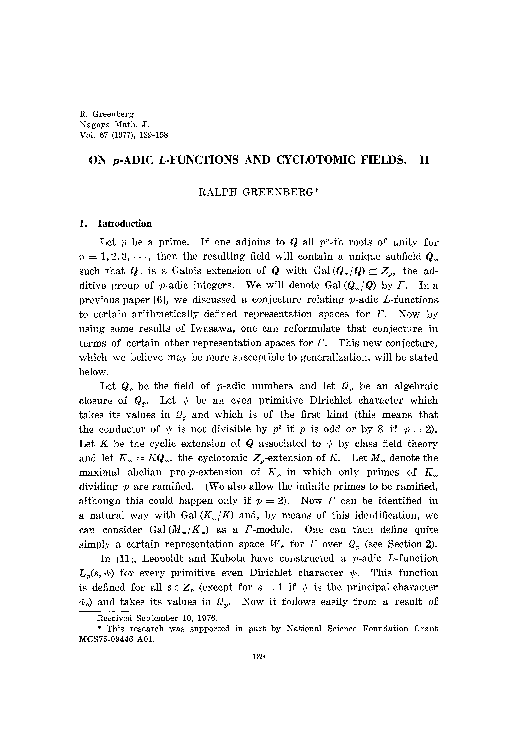 (PDF) On p-adic L-functions and cyclotomic fields. II