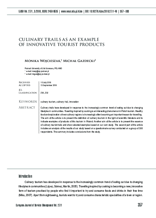 (PDF) Culinary Trails as an Example of Innovative Tourist Products