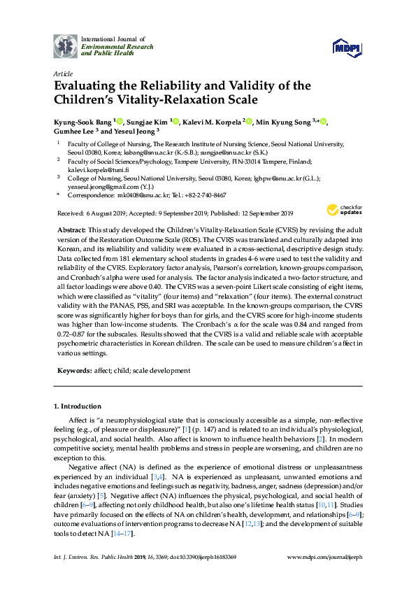 (PDF) Evaluating the Reliability and Validity of the Children’s ...