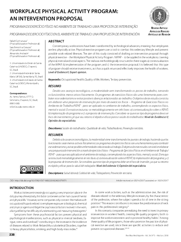 (PDF) Workplace Physical Activity Program: An Intervention Proposal