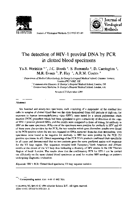 (PDF) The detection of HIV-1 proviral DNA by PCR in clotted blood specimens