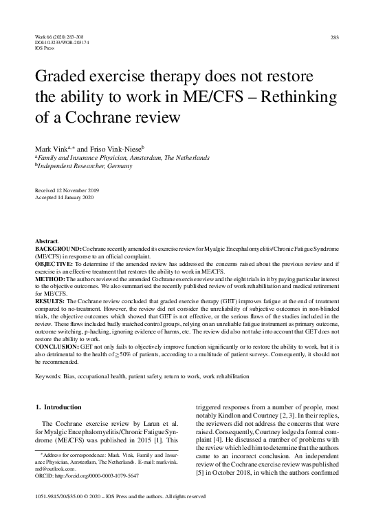 (PDF) Graded exercise therapy doesn’t restore the ability to work in ME ...