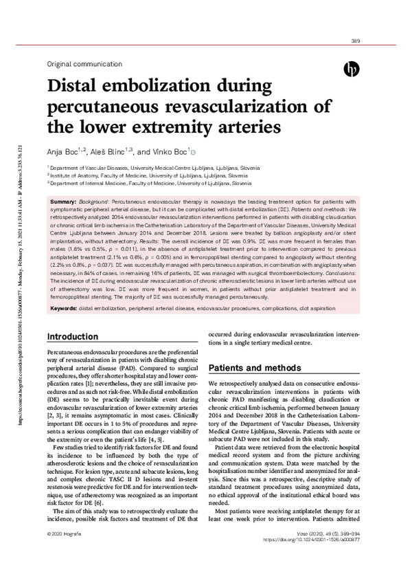 (PDF) Distal embolization during percutaneous revascularization of the ...