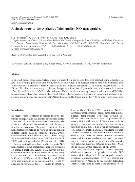 (PDF) Journal of Nanoparticle Research (2007) 9 501–505