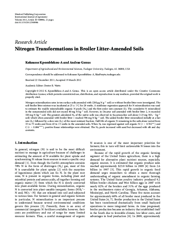 (PDF) Nitrogen Transformations in Broiler Litter-Amended Soils