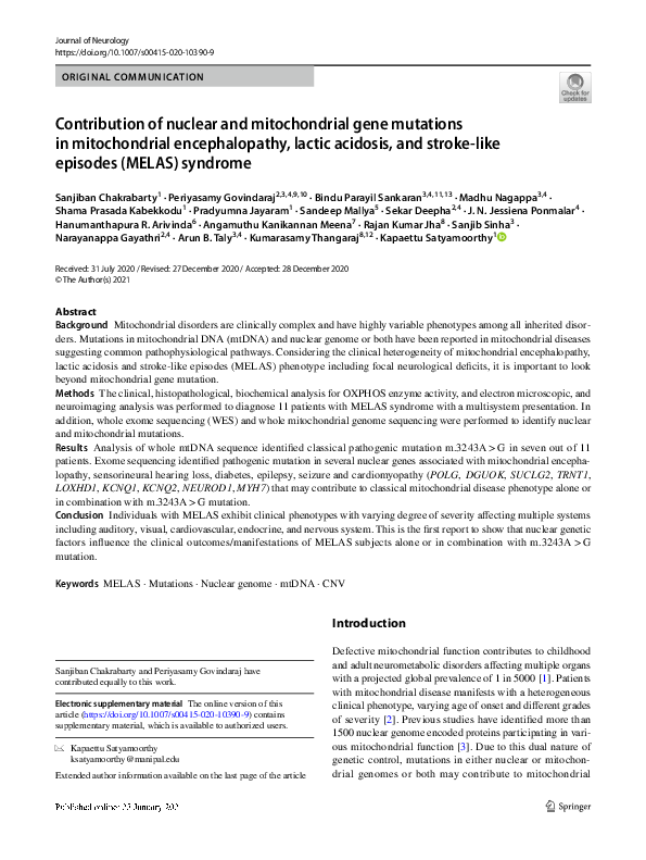 (PDF) Contribution of nuclear and mitochondrial gene mutations in ...