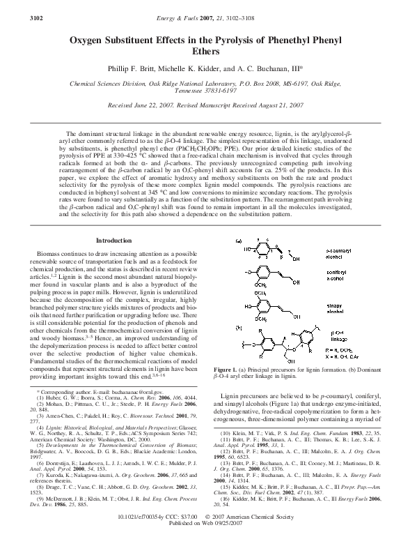 (PDF) Oxygen Substituent Effects in the Pyrolysis of Phenethyl Phenyl ...