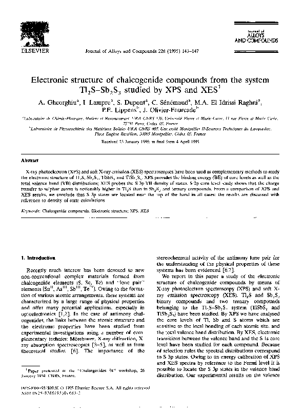 (PDF) Electronic structure of chalcogenide compounds from the system ...
