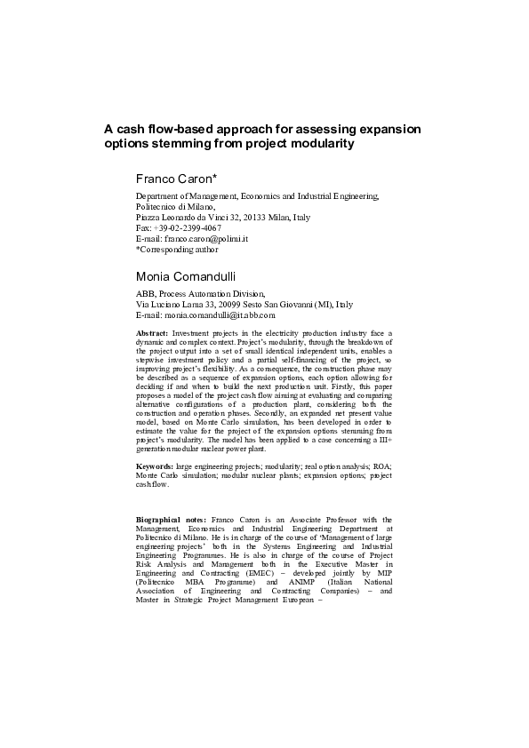 (PDF) A cash flow-based approach for assessing expansion options ...