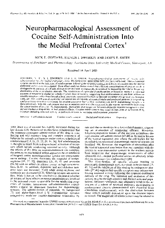 (PDF) Neuropharmacological assessment of cocaine self-administration ...