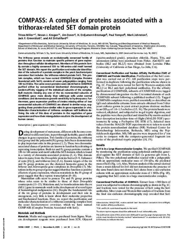 (PDF) COMPASS: A complex of proteins associated with a trithorax ...