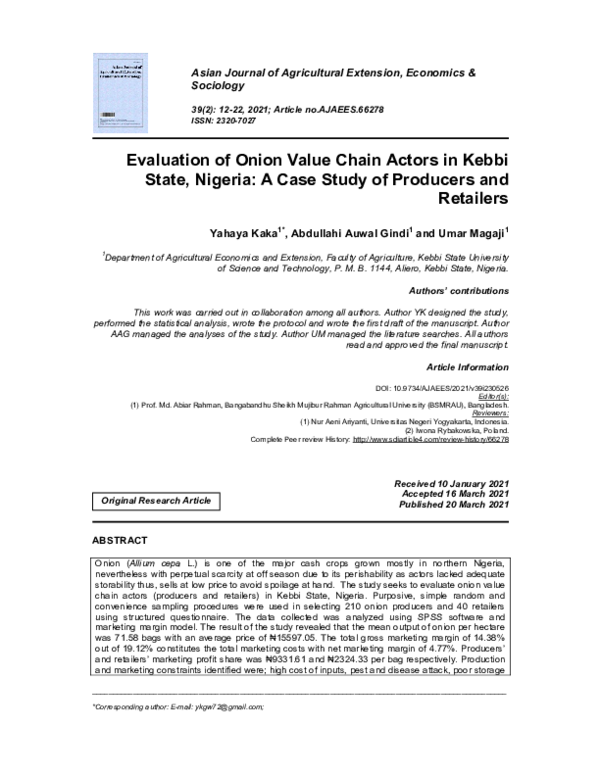(PDF) Evaluation of Onion Value Chain Actors in Kebbi State, Nigeria: A ...