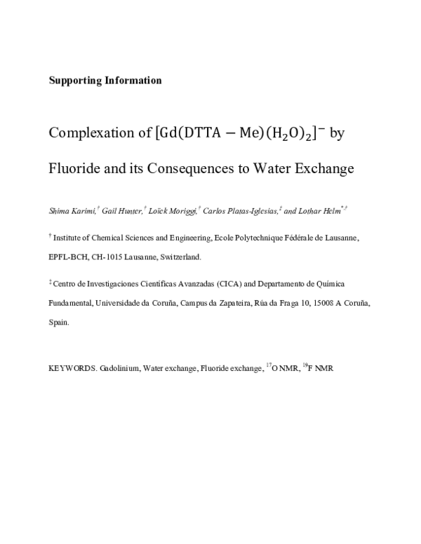 (PDF) Complexation of [Gd(DTTA–Me)(H2O)2]−by Fluoride and Its ...