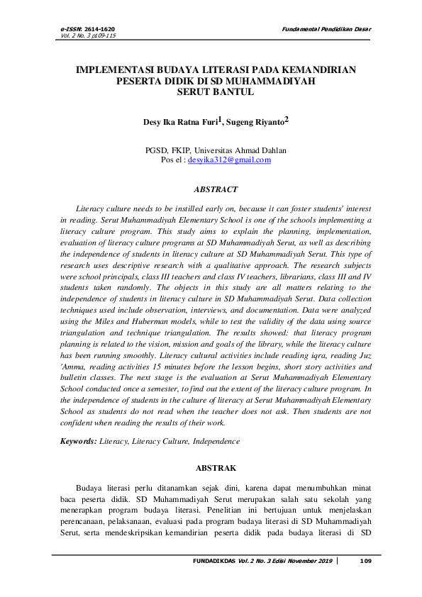 (PDF) Implementasi Budaya Literasi Pada Kemandirian Peserta Didik DI SD ...