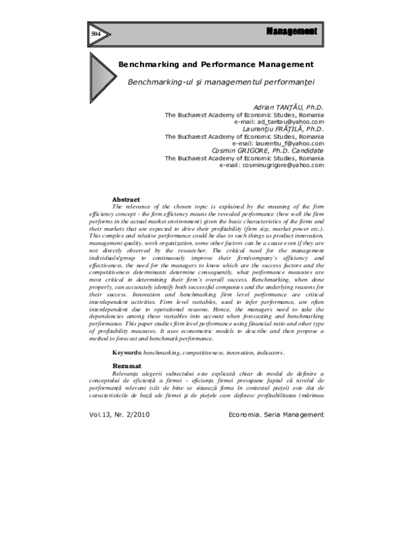 (PDF) Benchmarking and Performance Management