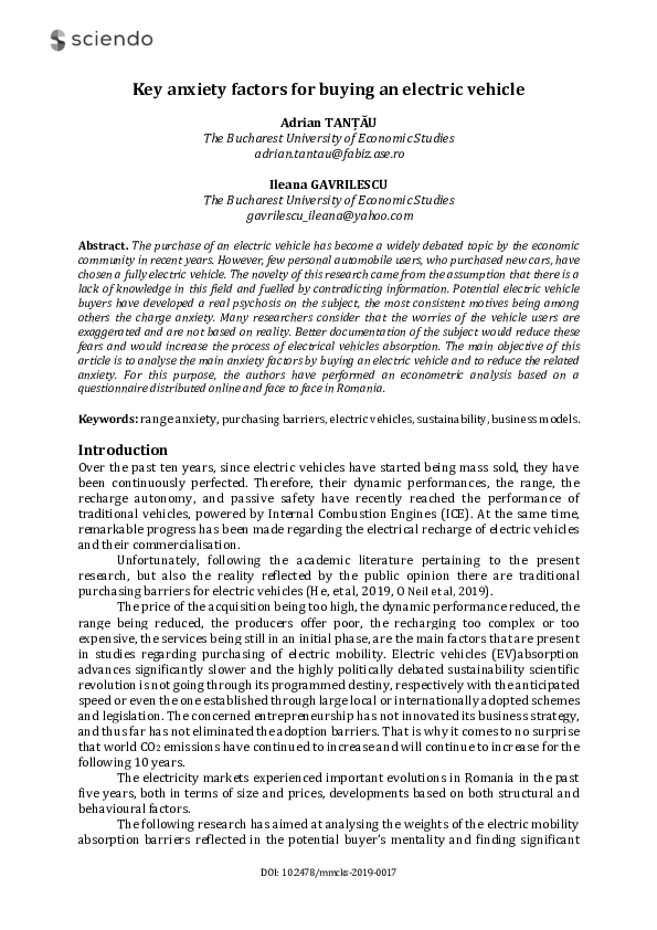 (PDF) Key anxiety factors for buying an electric vehicle