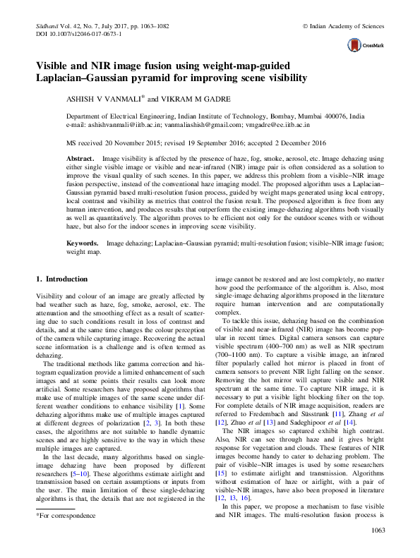 Pdf Visible And Nir Image Fusion Using Weight Map Guided Laplaciangaussian Pyramid For