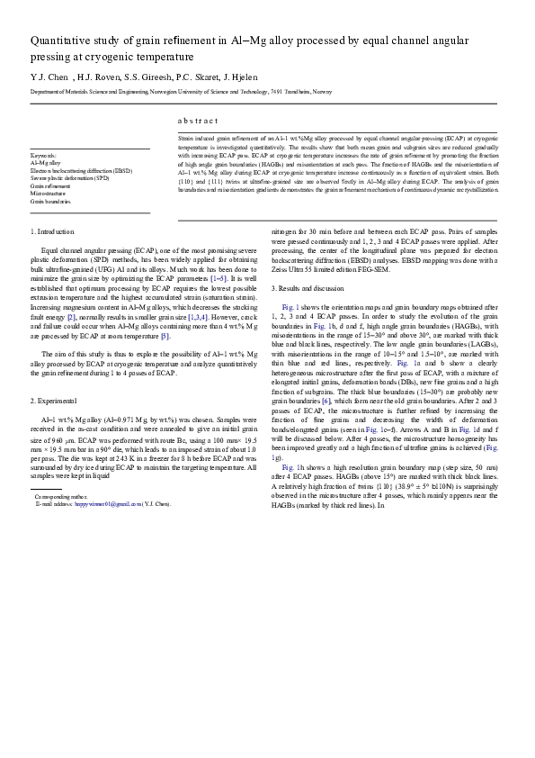 (PDF) Quantitative study of grain refinement in Al–Mg alloy processed ...