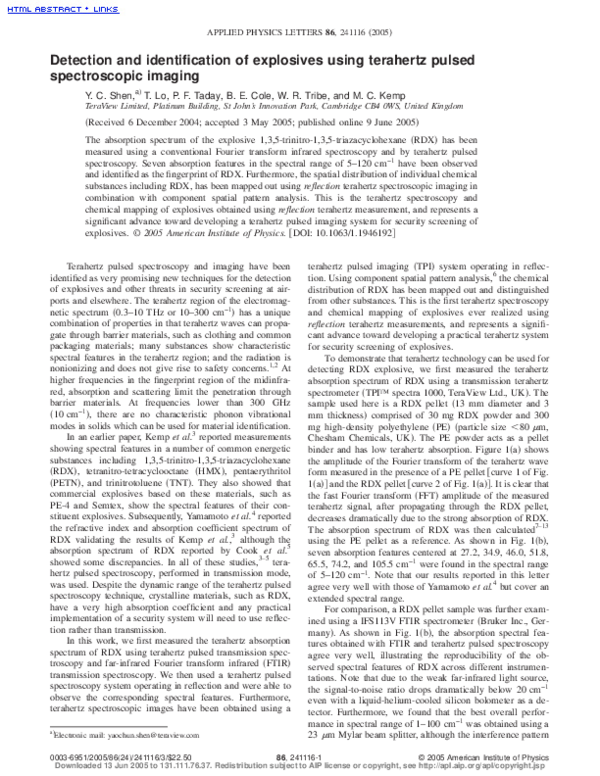 (PDF) Detection and identification of explosives using terahertz pulsed ...