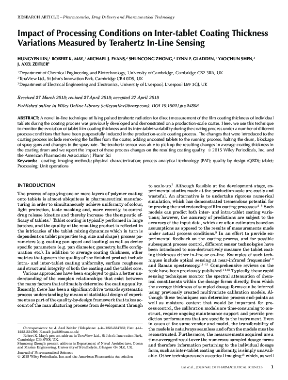 (PDF) Impact of Processing Conditions on Inter-tablet Coating Thickness ...