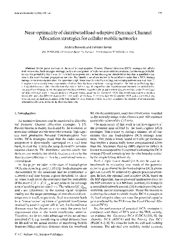 (PDF) Near-optimality of distributed load-adaptive Dynamic Channel Allocation strategies for ...