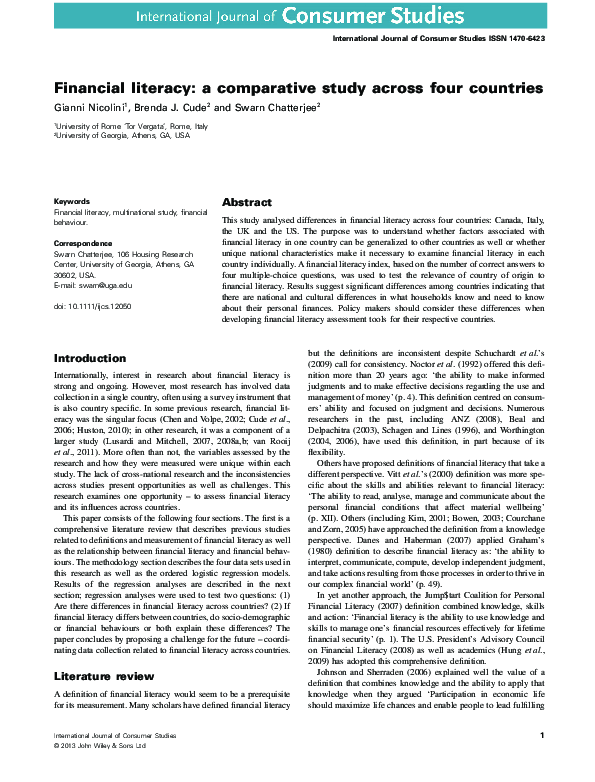 (PDF) Financial literacy: A comparative study across four countries