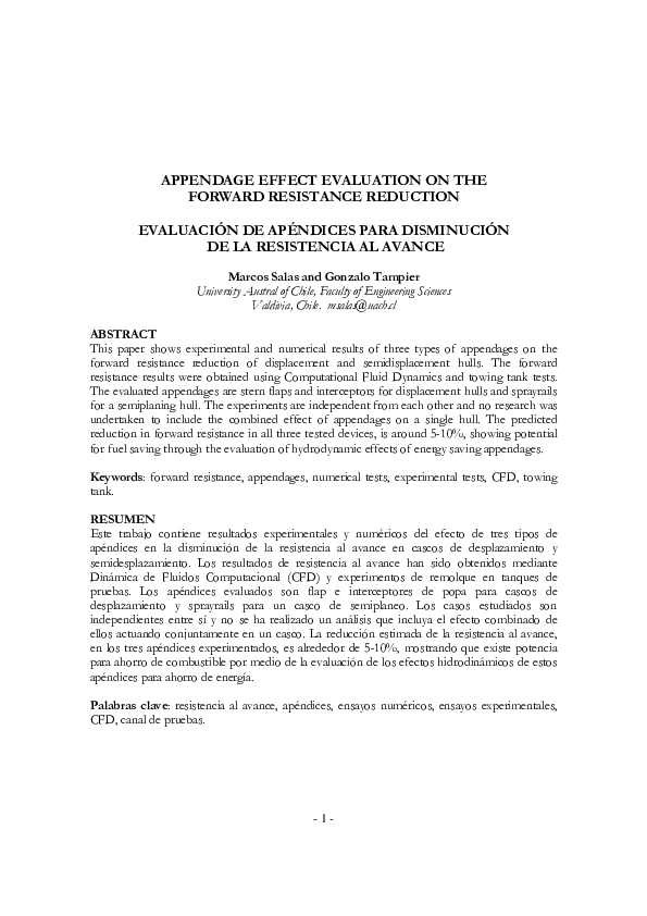 (PDF) Appendage effect evaluation on the forward resistance reduction