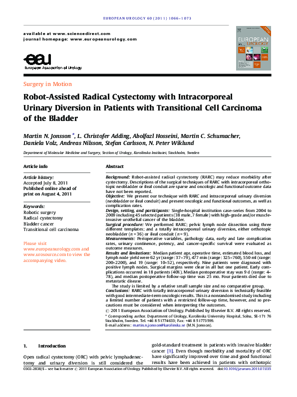 (PDF) Robot-Assisted Radical Cystectomy with Intracorporeal Urinary Diversion in Patients with ...