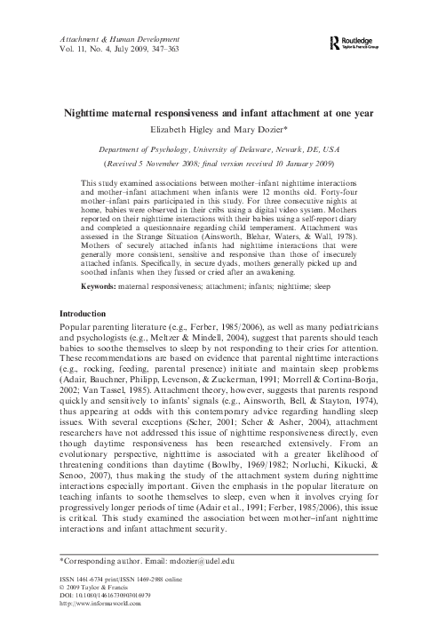 (PDF) Nighttime maternal responsiveness and infant attachment at one year