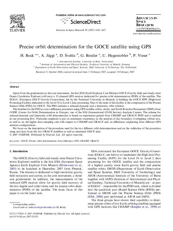 (PDF) Precise orbit determination for the GOCE satellite using GPS | U. Hugentobler - Academia.edu