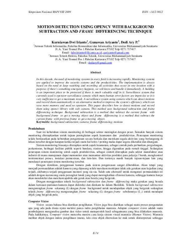 Pdf Motion Detection Using Opencv With Background Subtraction And