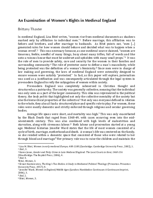 (PDF) An Examination of Women's Rights in Medieval England