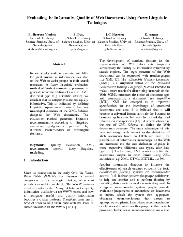 Pdf Evaluating The Informative Quality Of Web Documents Using Fuzzy Linguistic Techniques E 1781
