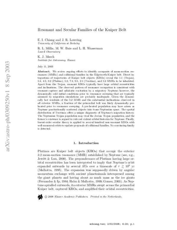 (PDF) Resonant and Secular Families of the Kuiper Belt