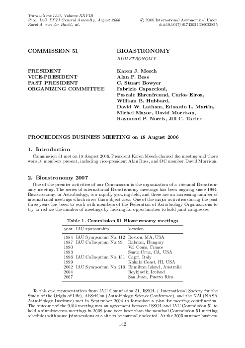 (PDF) Commission 51: Bioastronomy