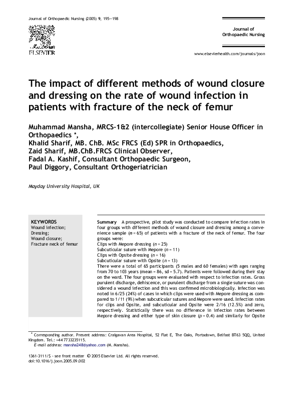 (PDF) The impact of different methods of wound closure and dressing on ...