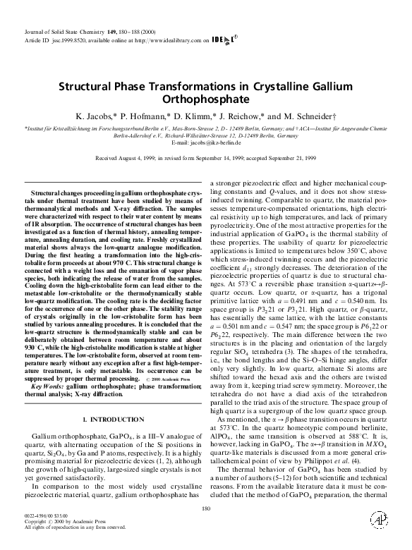 (PDF) Structural Phase Transformations in Crystalline Gallium Orthophosphate