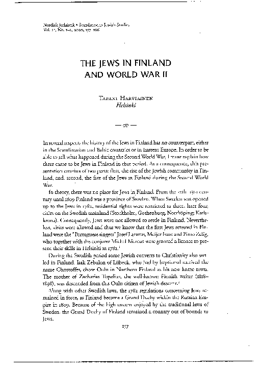(PDF) The Jews in Finland and World War II