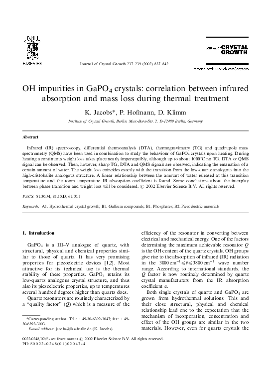 (PDF) OH impurities in GaPO4 crystals: correlation between infrared ...