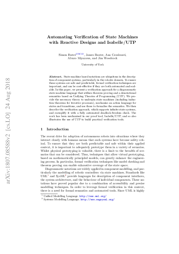 (PDF) Automating Verification of State Machines with Reactive Designs and Isabelle/UTP