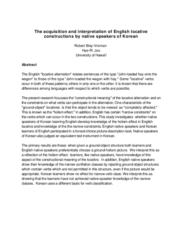 (PDF) The acquisition and interpretation of English locative ...