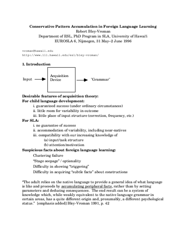 (PDF) Conservative Pattern Accumulation in Foreign Language Learning | Robert Bley-Vroman ...